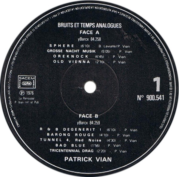 Patrick Vian - Bruits Et Temps Analogues (1976) [CLOCKWORK PEACH]